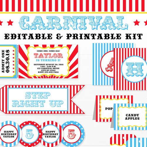 Carnival Party Decorations Circus Birthday Party Printable - Etsy