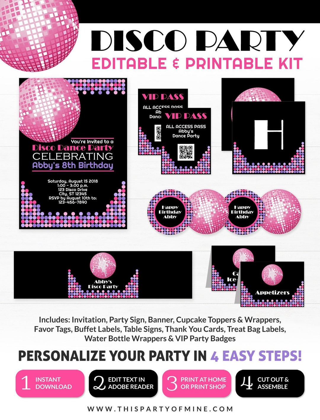 Disco Party Decorations - Disco Dance Birthday Party - Printable Dance ...