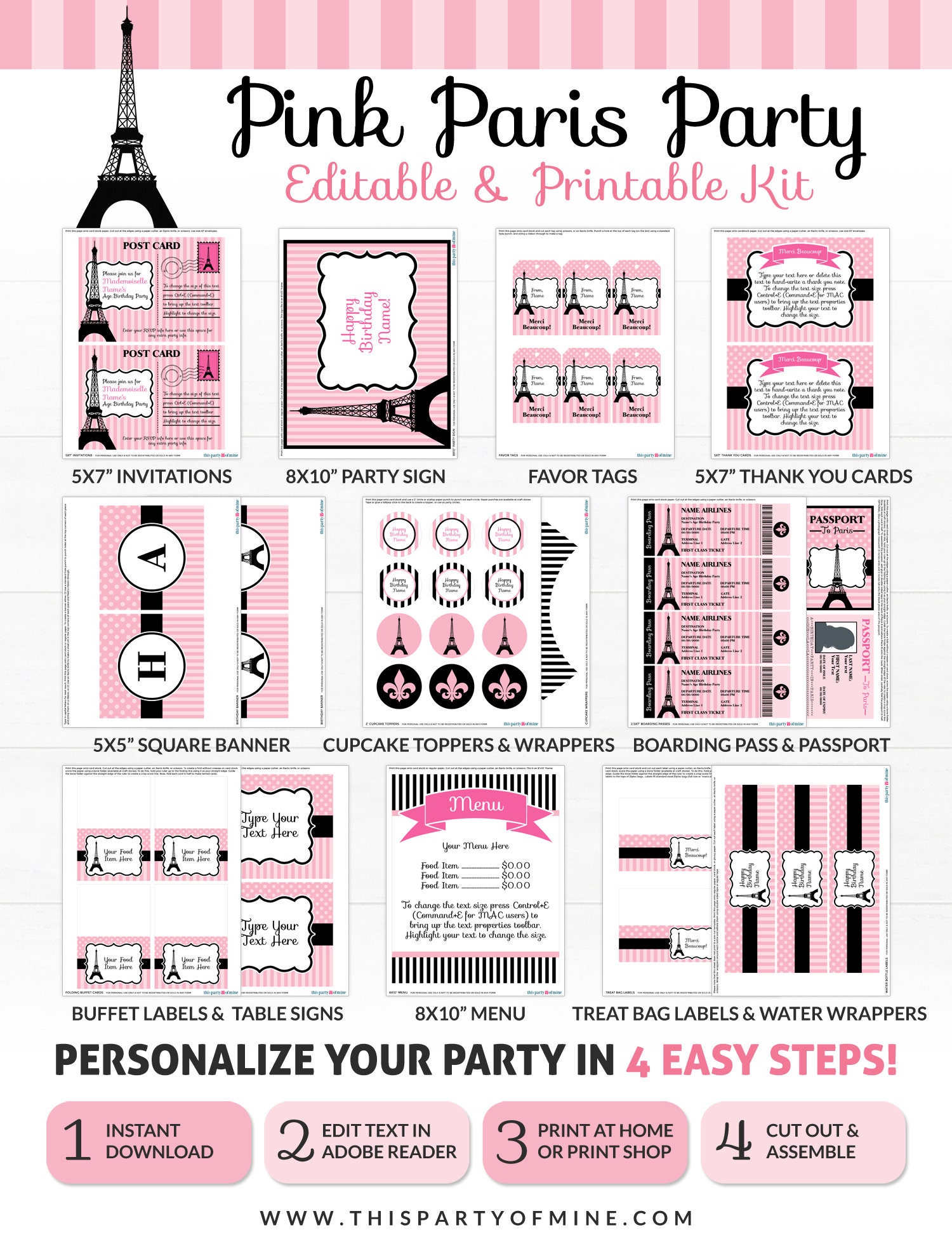 Paris Birthday Party Decorations: Printable Kit (instant Download) - Etsy