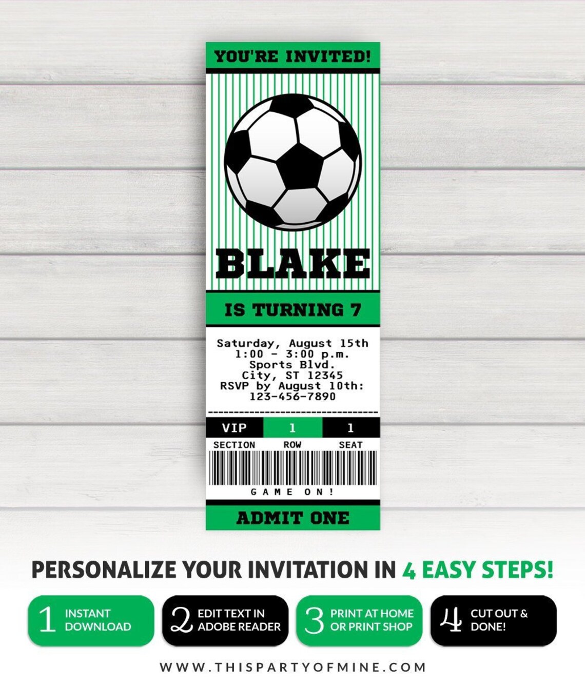 Soccer Ticket Invitation Soccer Party Invitation Soccer | Etsy