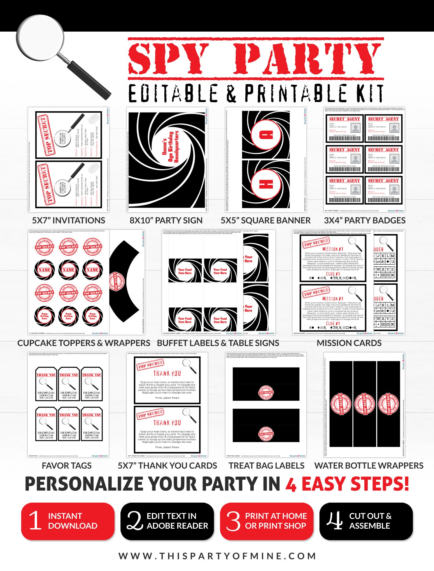 Spy Birthday Party Invitation & Decorations INSTANT DOWNLOAD | Etsy