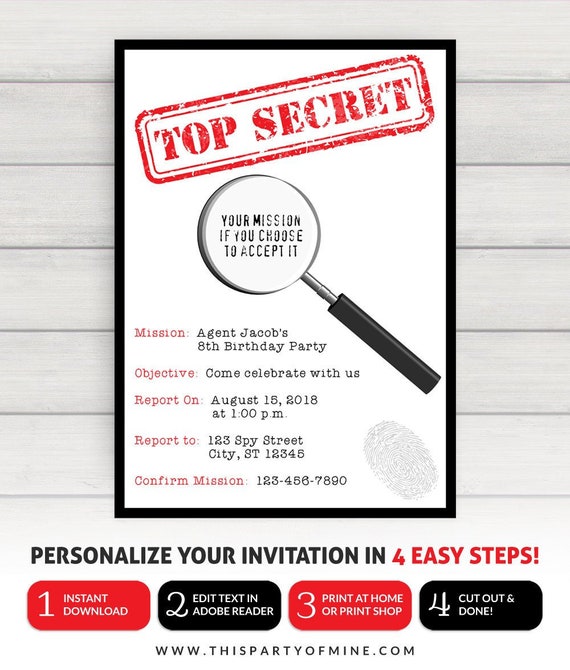 Spy Invitation Spy Party Invitation Spy Birthday Invitation Etsy