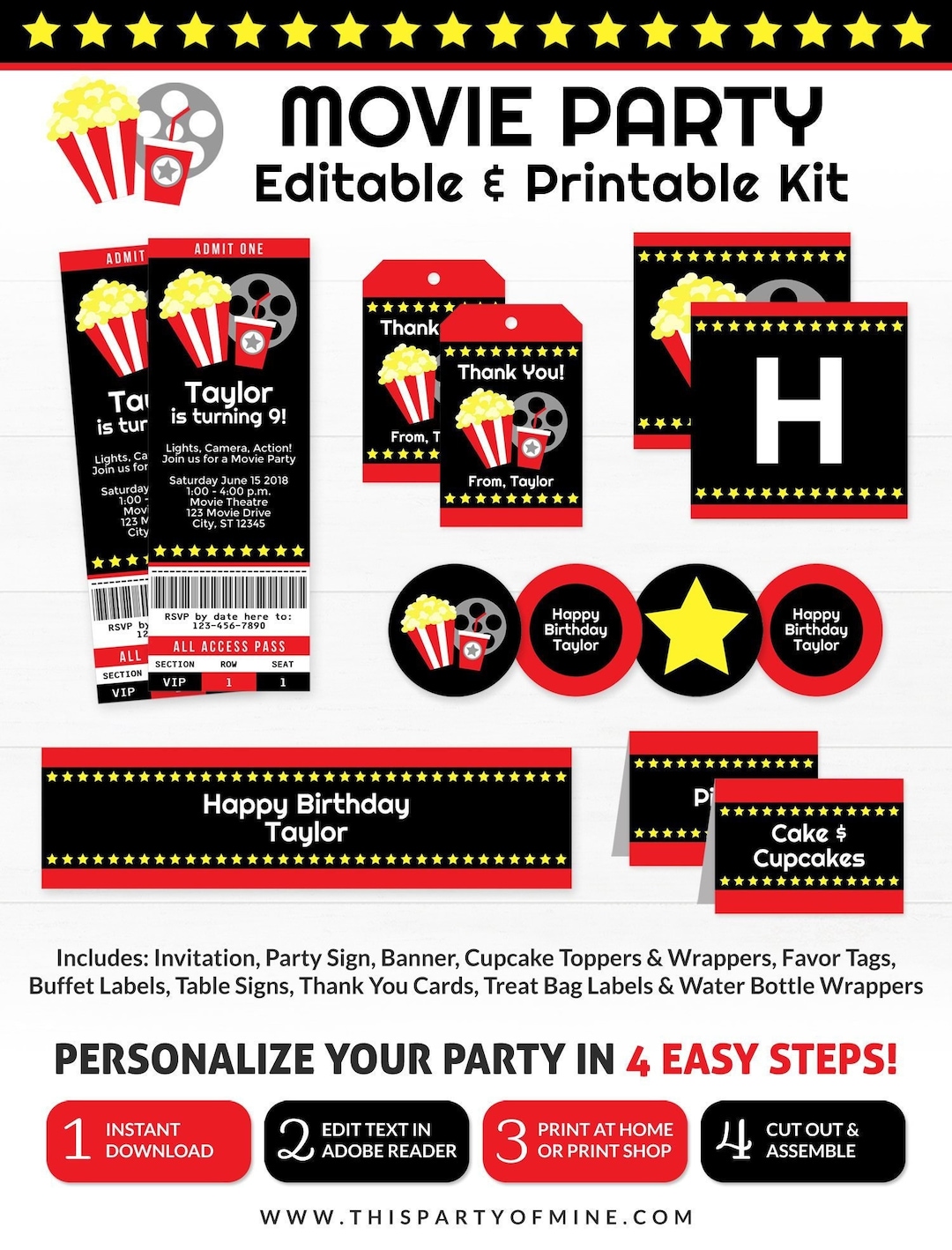 Movie Ticket Invitation. Movie Party Decorations, Movie Birthday Party ...