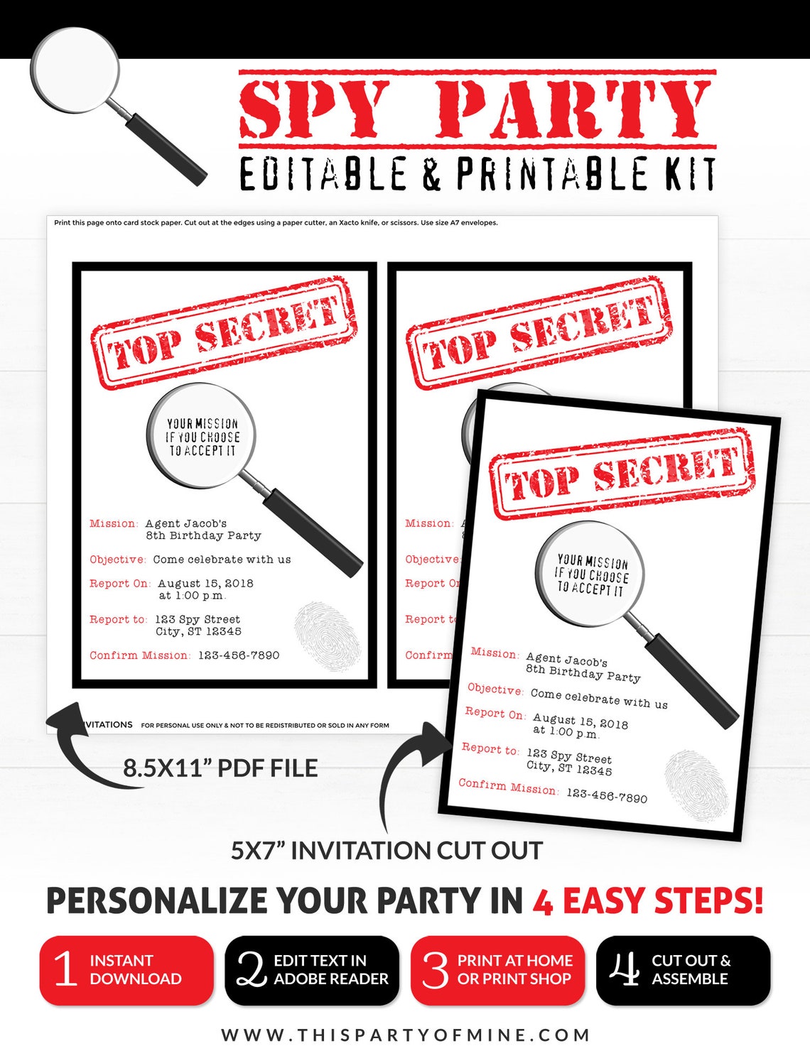 Spy Birthday Party Invitation & Decorations INSTANT DOWNLOAD - Etsy