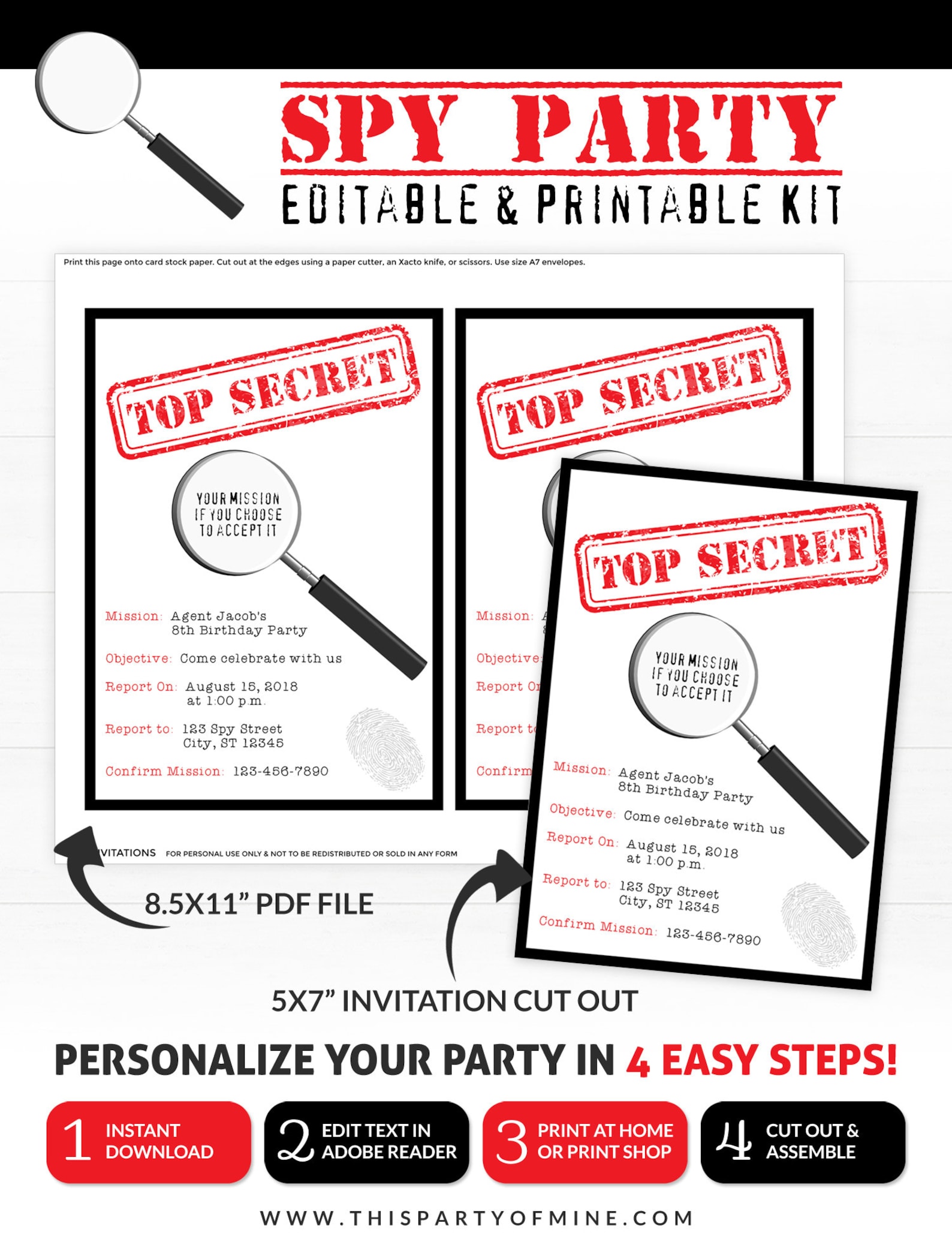 Spy Birthday Party Invitation & Decorations INSTANT DOWNLOAD - Etsy