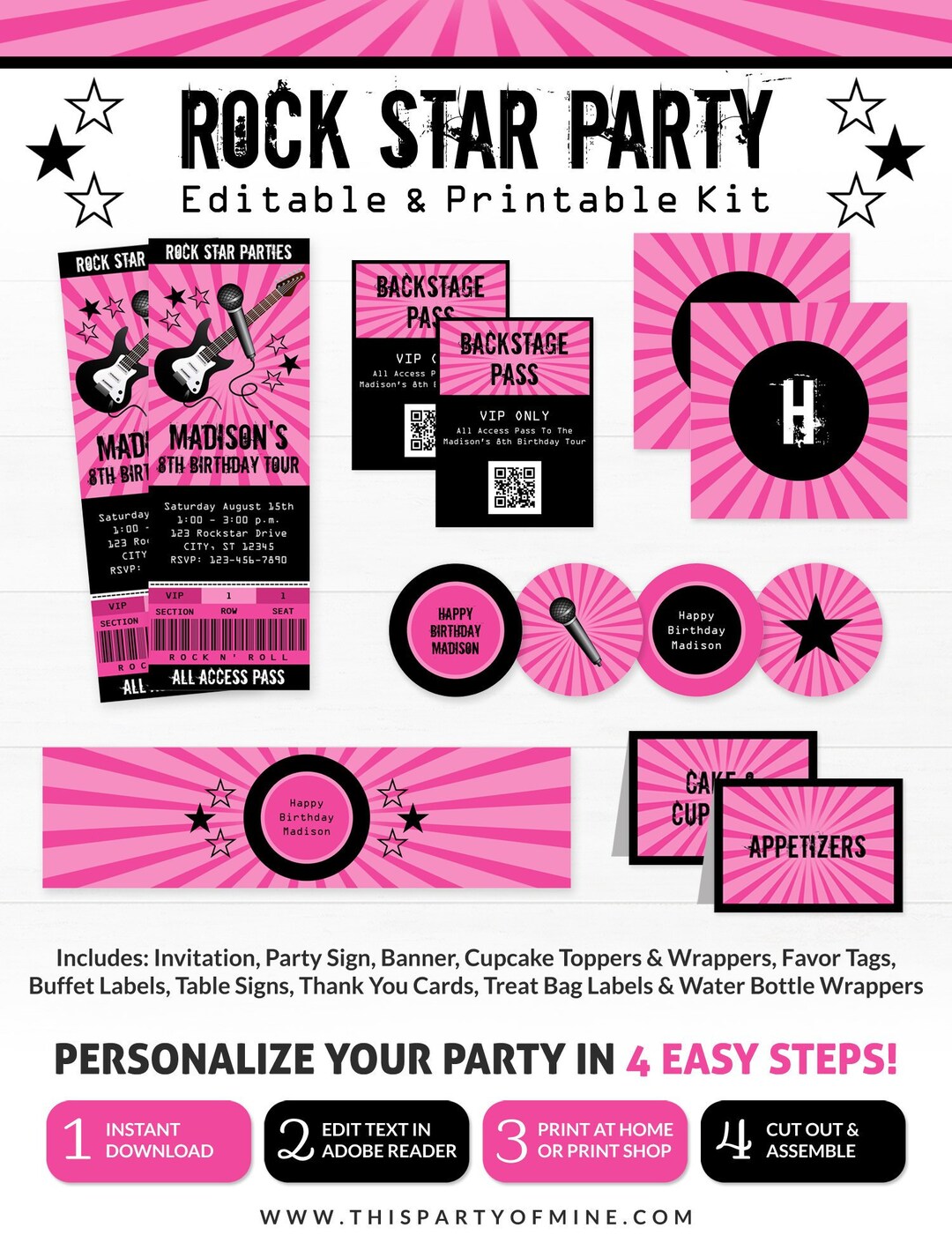 Rock Star Party Decorations - Rockstar Birthday Party - Printable Rock ...