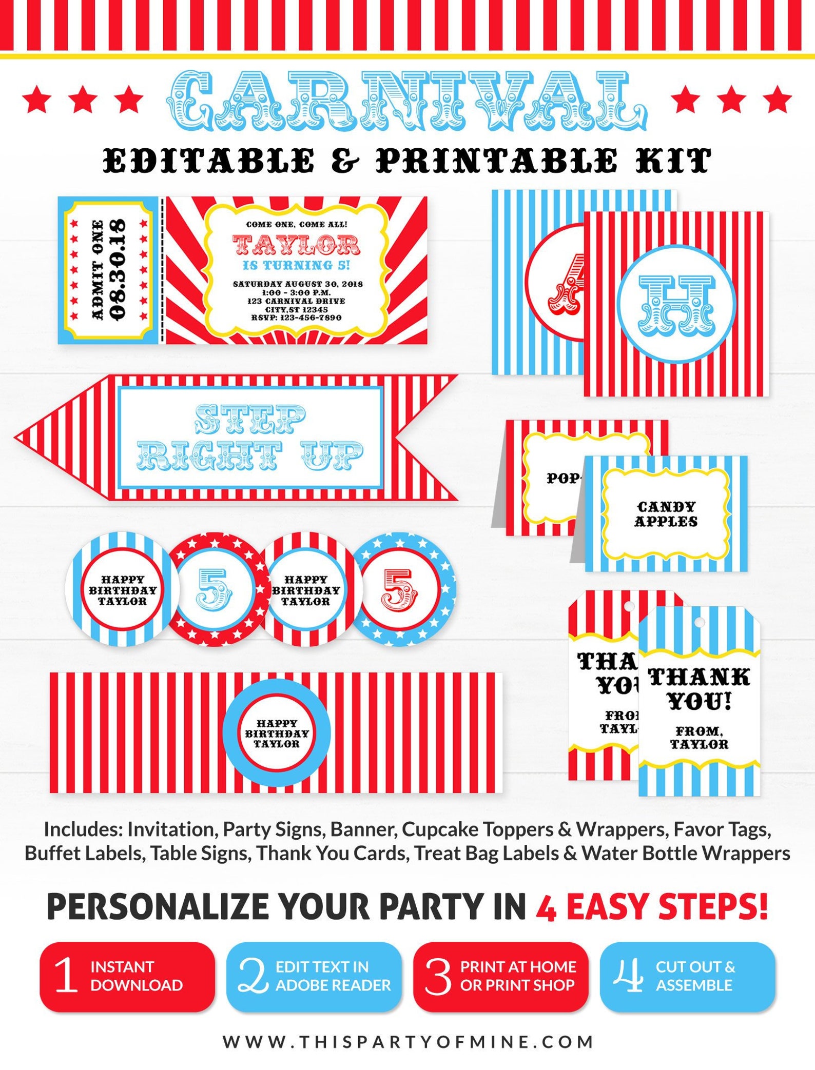 Carnival Party Decorations Circus Birthday Party Printable | Etsy