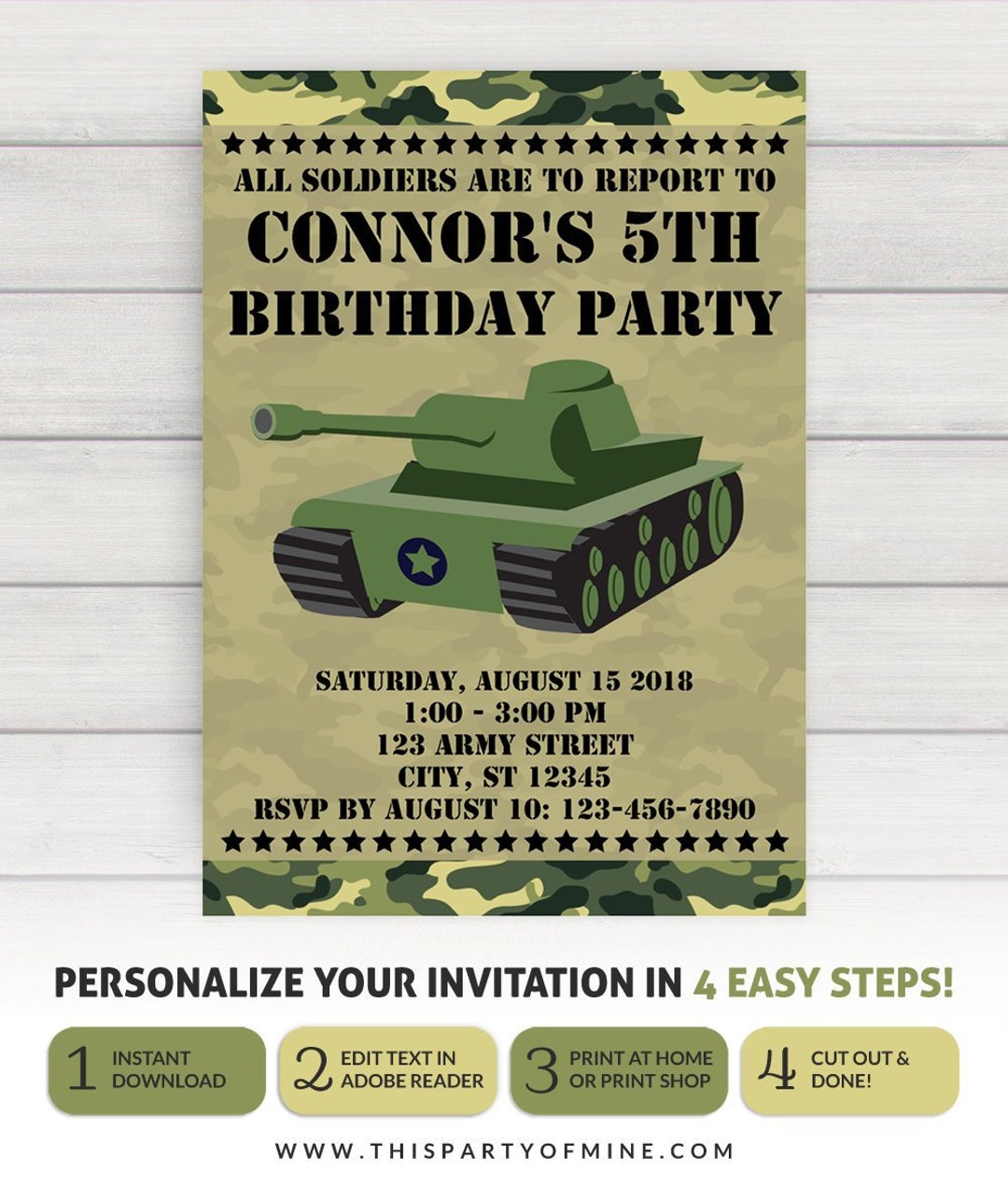Army Invitation - Army Party Invitation - Army Birthday Invitation ...