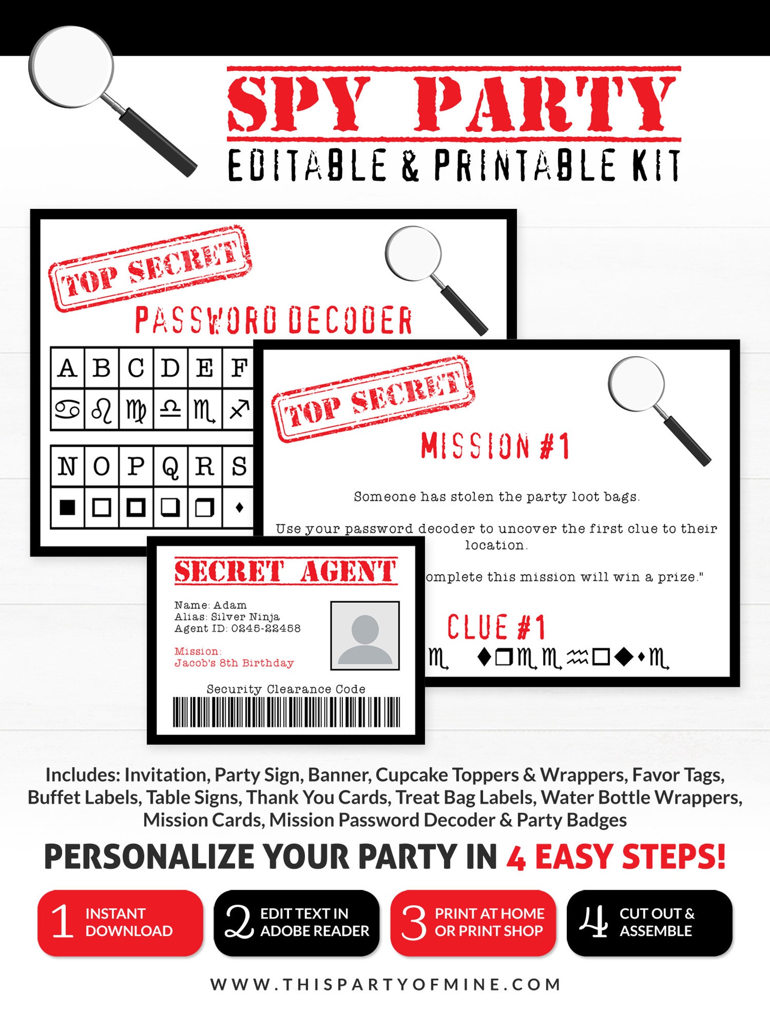 Spy Birthday Party Invitation & Decorations INSTANT DOWNLOAD - Etsy