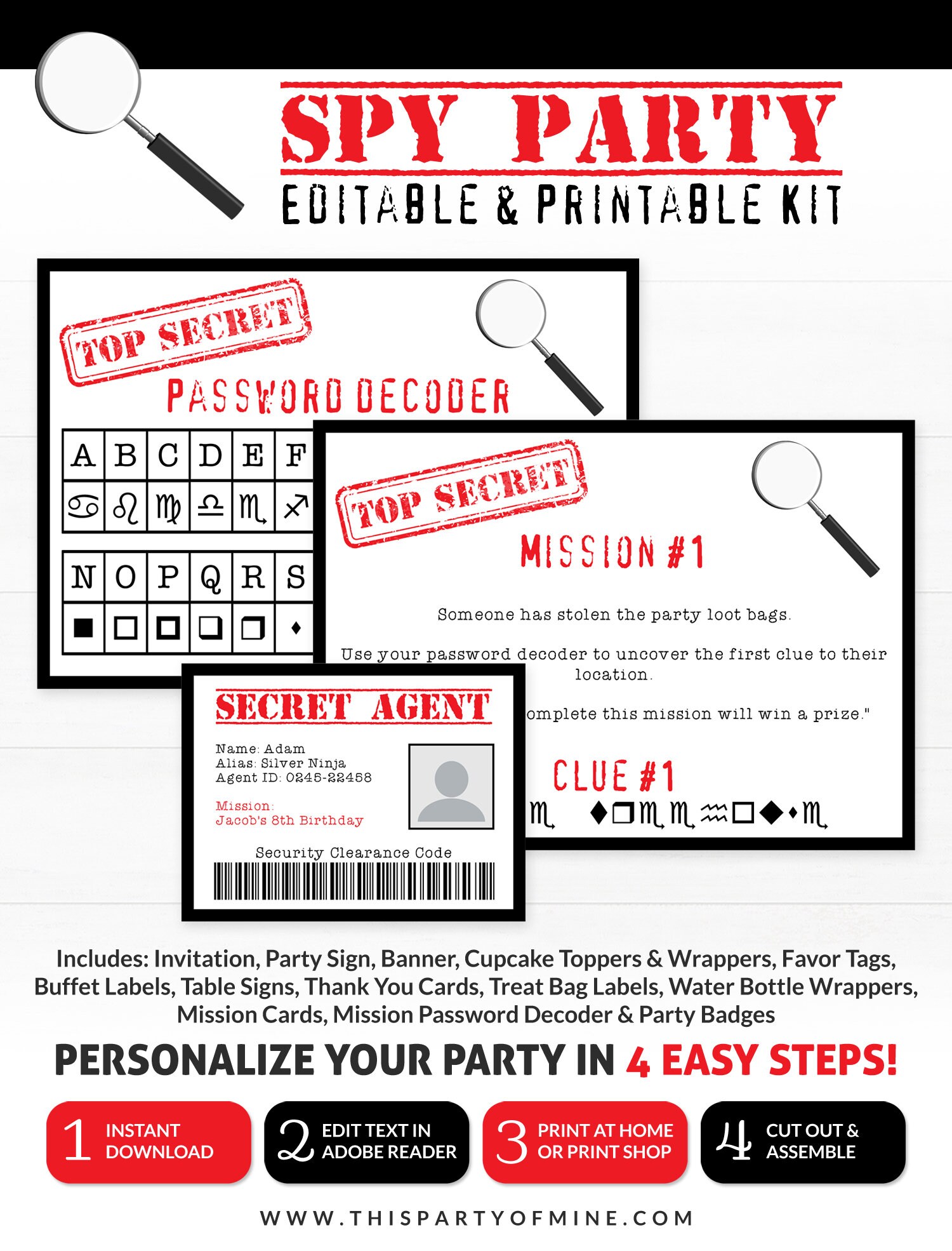 Spy Birthday Party Invitation & Decorations INSTANT DOWNLOAD | Etsy