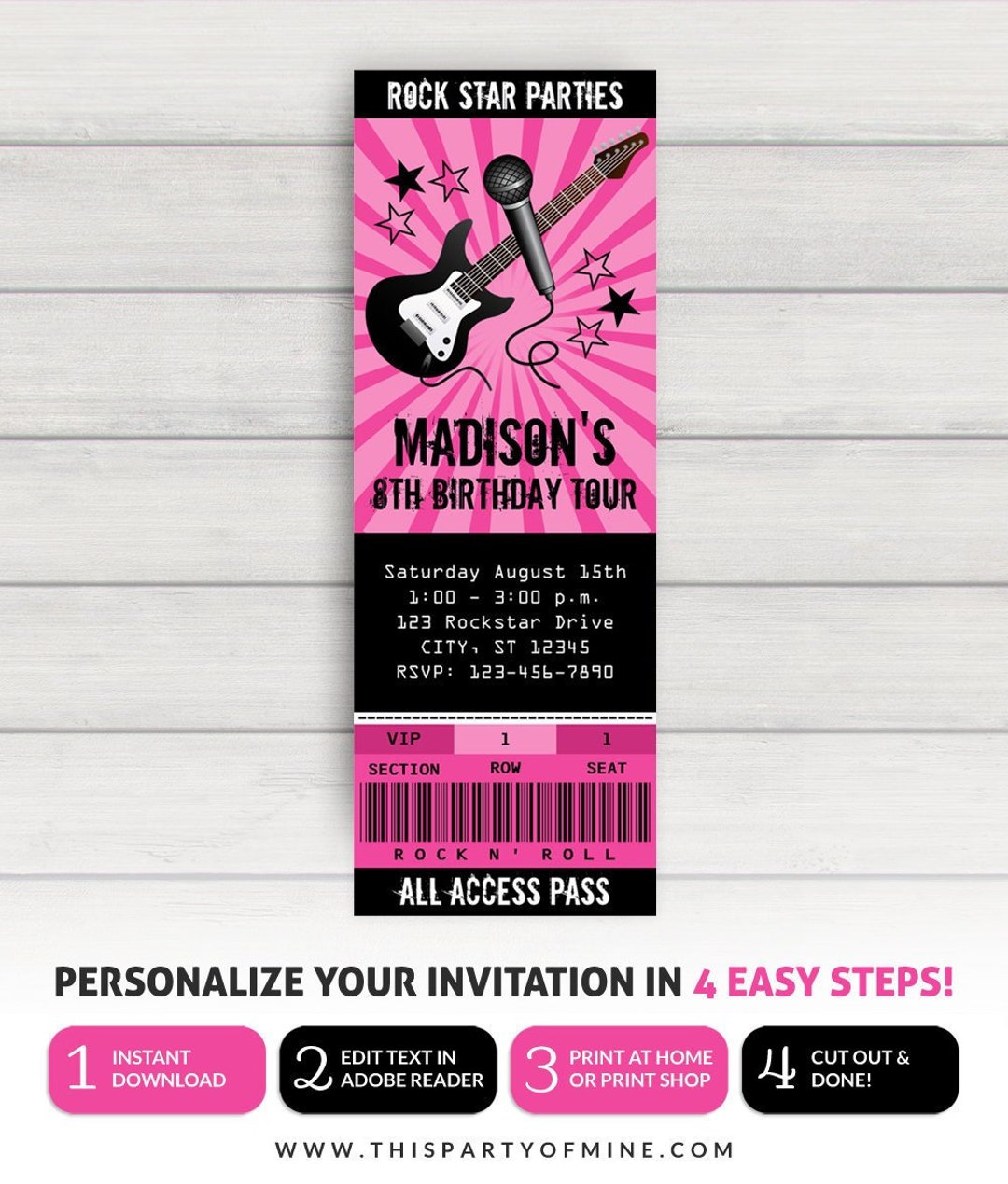 Rock Star Invitation, Rock Star Party Invitation, Rock Star Birthday ...