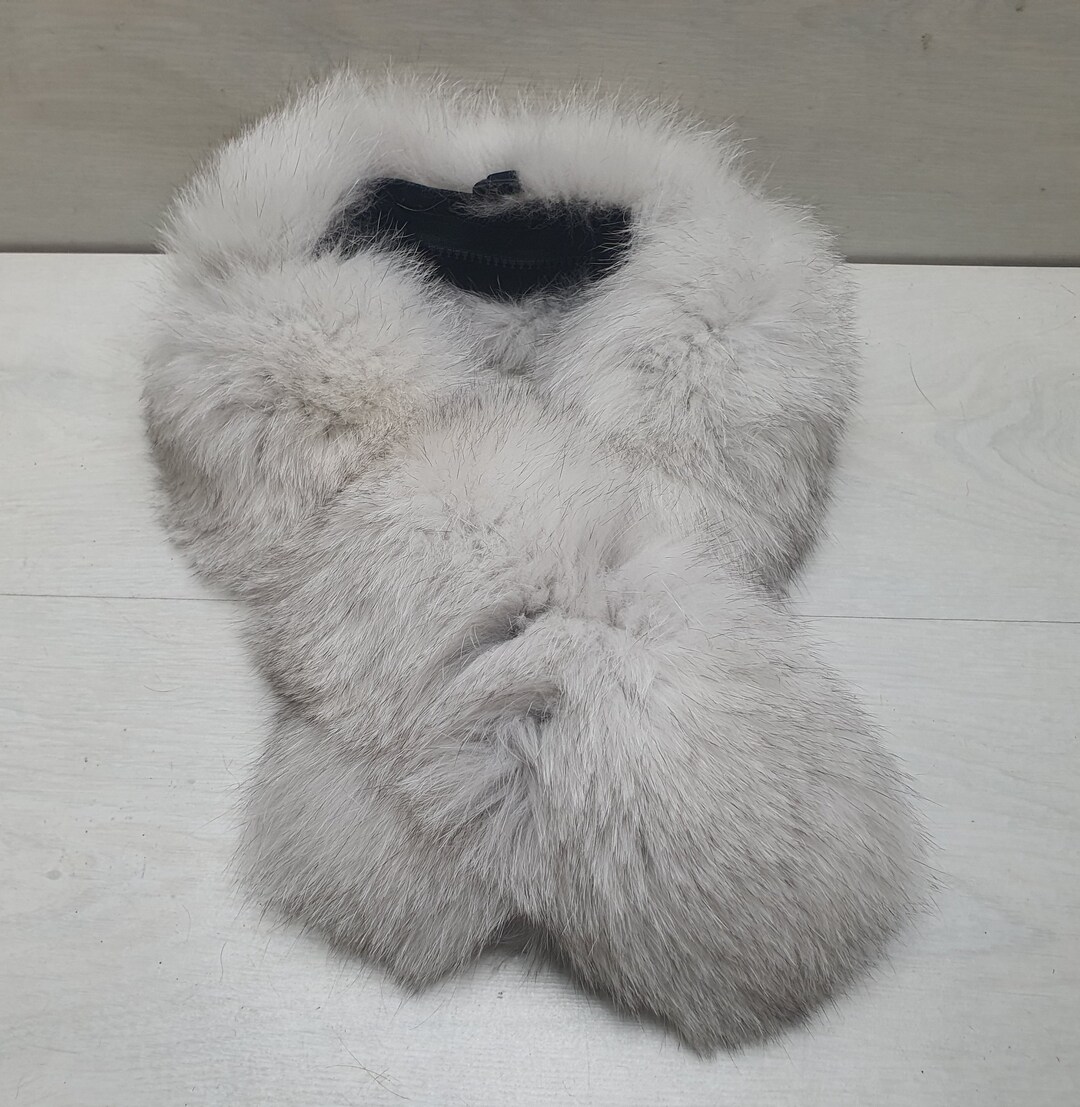 Vintage Full Size Gray White Fox Fur Scarf Drape Stole Wrap Collar ...