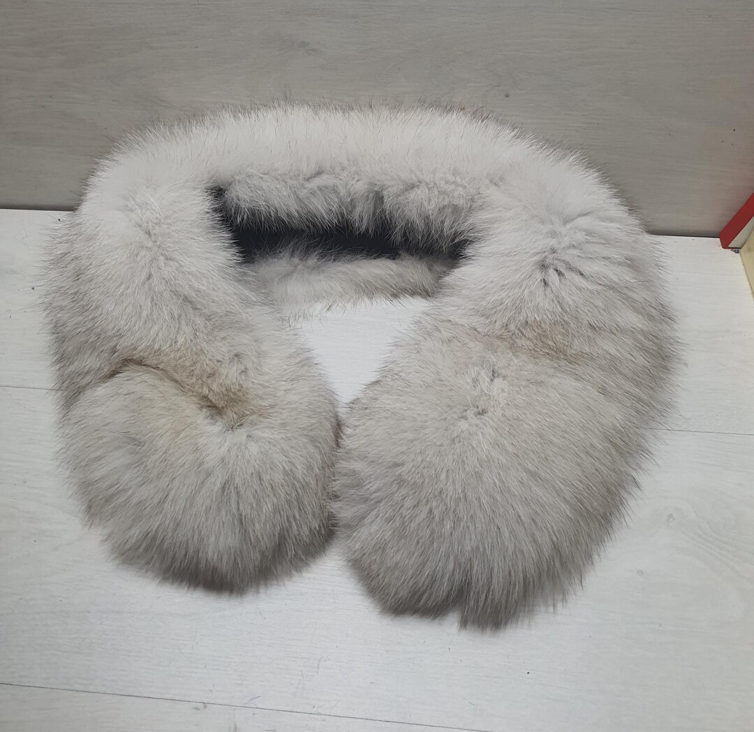 Vintage Full Size Gray White Fox Fur Scarf Drape Stole Wrap Collar ...