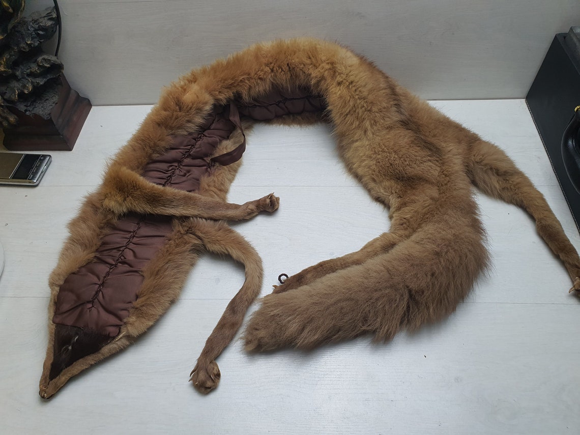Vintage Collectible Full Size Red Fox Fur Scarf Head Tail Real Original ...