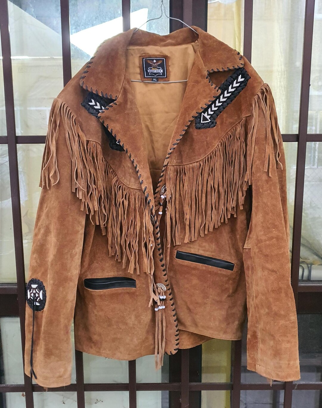 Men's Native American Handmade Suede Leather Jacket With Fringes Eagle ...