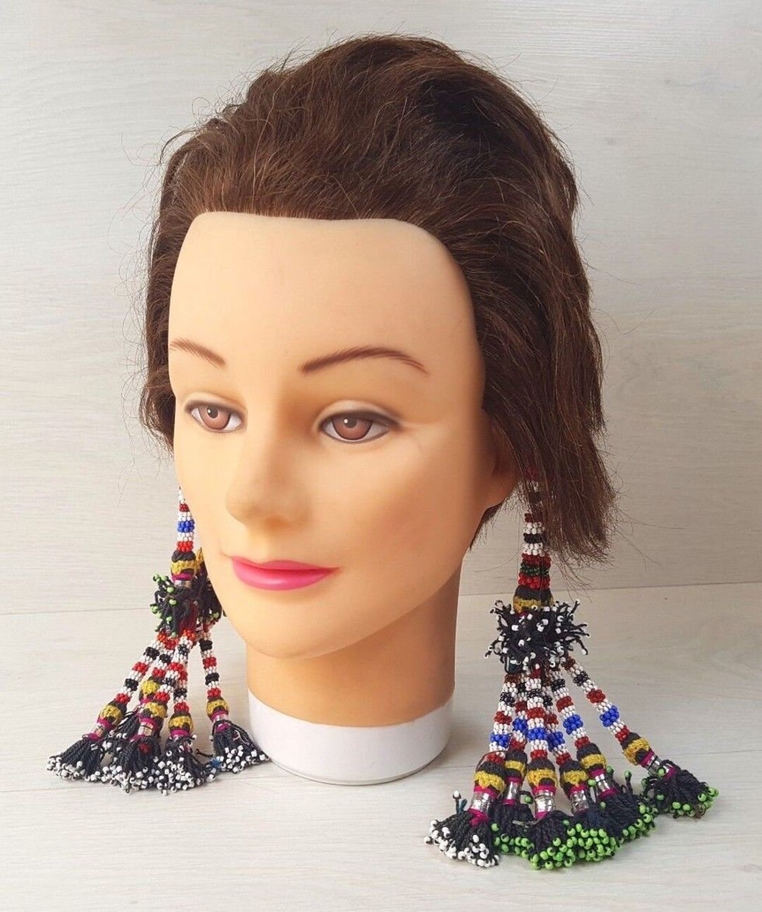 Antique Traditional Kuchi Beaded Tassels Beadwork Wedding Earrings ...
