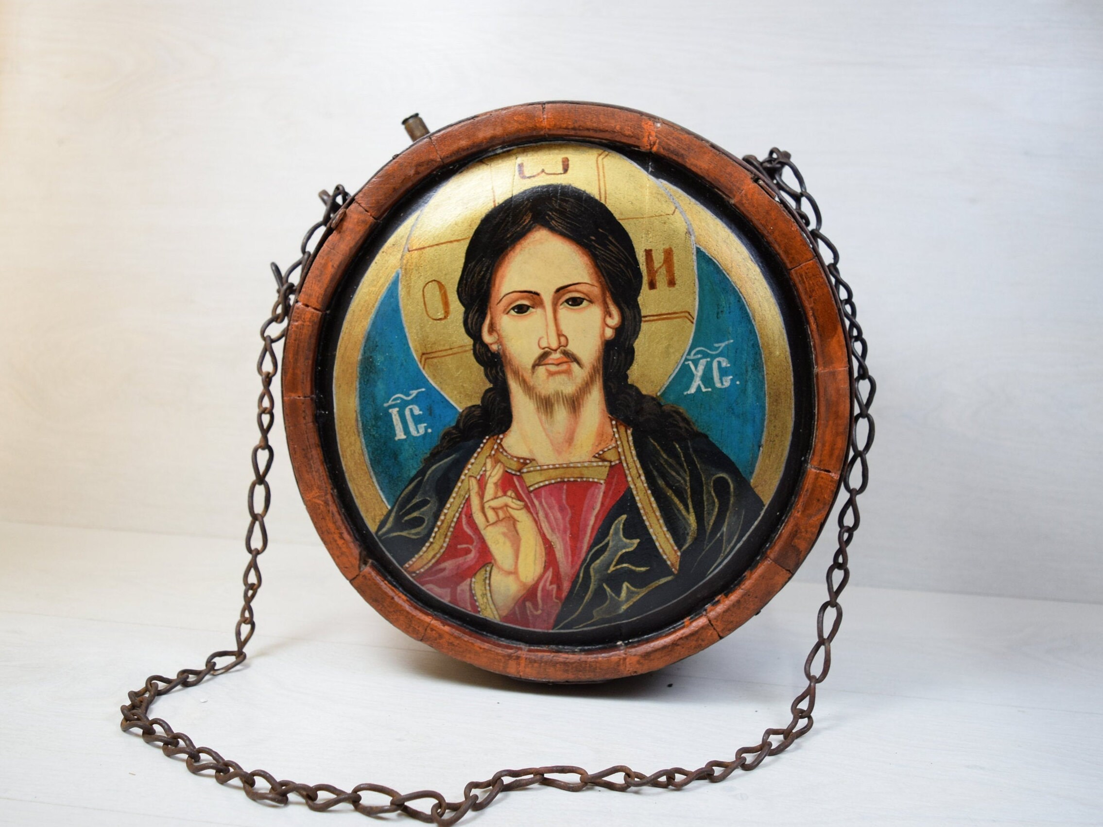 Antique Handmade Carved Wood Religious Wine Canteen Saint George and ...