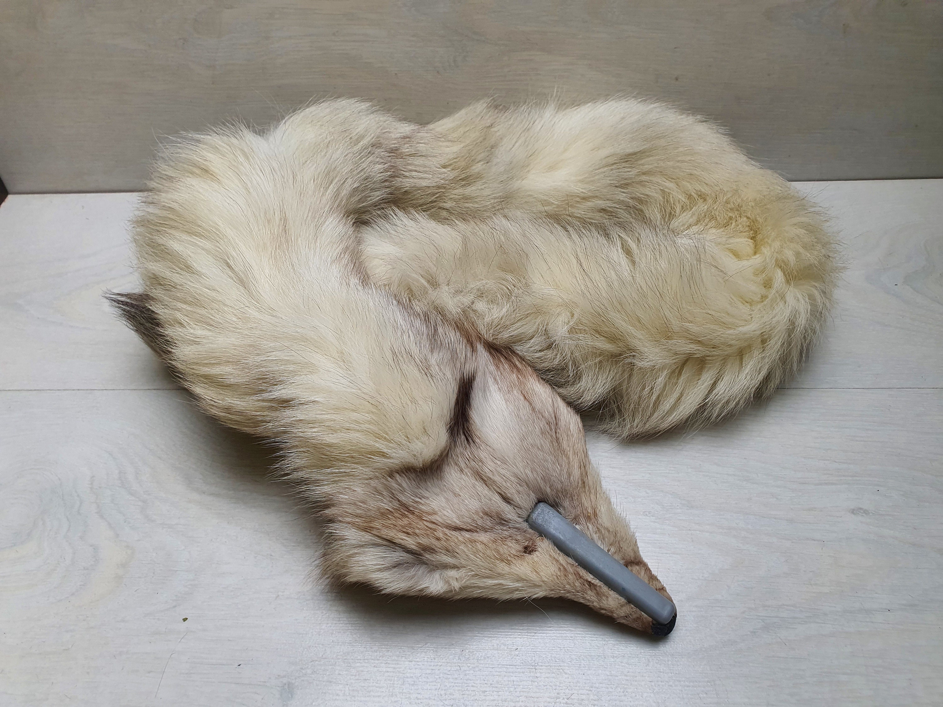 Big Vintage Collar Full Size White Fox Fur Scarf Head Tail Real ...