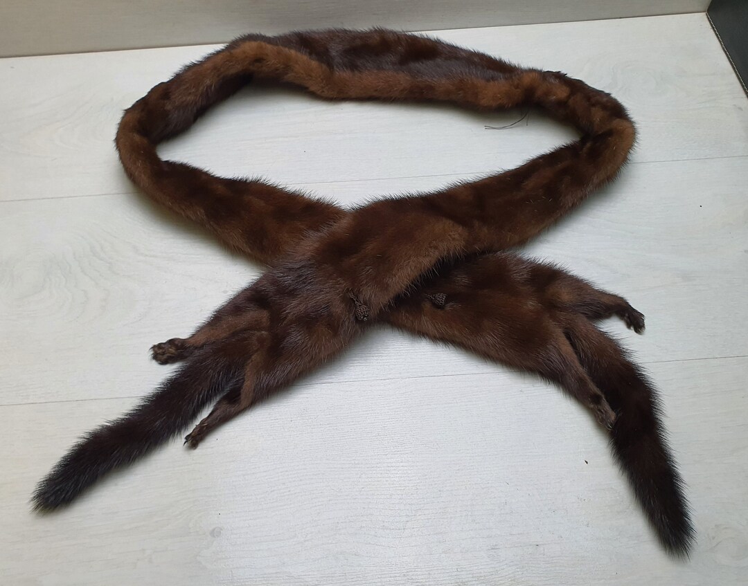 Vintage Full Size Gray Mink Fur Scarf Drape Stole Wrap Collar Shawl ...