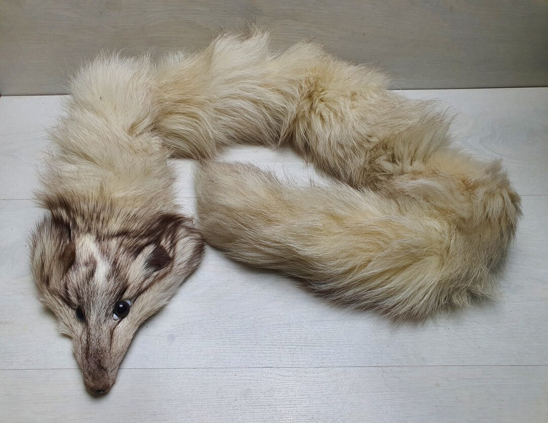 Big Vintage Collar Full Size White Fox Fur Scarf Head Tail Real ...