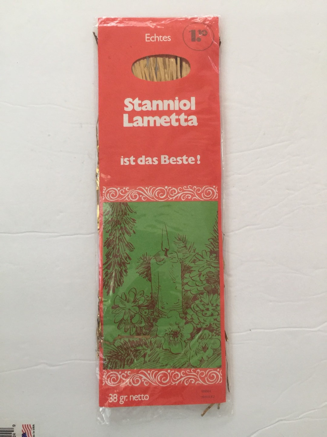 2 Items MCM Vintage Christmas Metal Tinsel Gold New Old Stock Stanniol ...