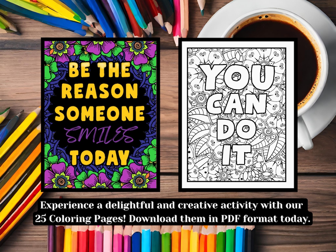 25 Coloring Pages | Positive Quotes Adult Coloring Book | Digital ...