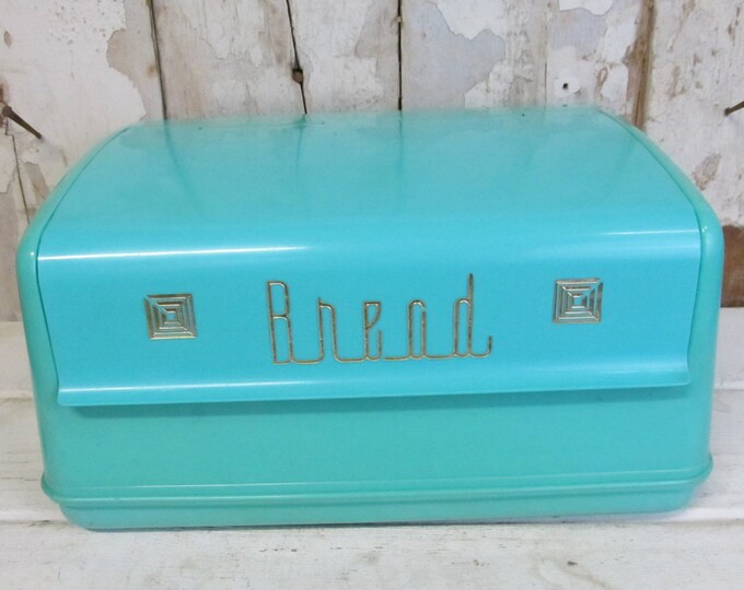Vintage Retro Bread Box, Vintage Turquoise Bread Box, Lustro Ware Bread ...