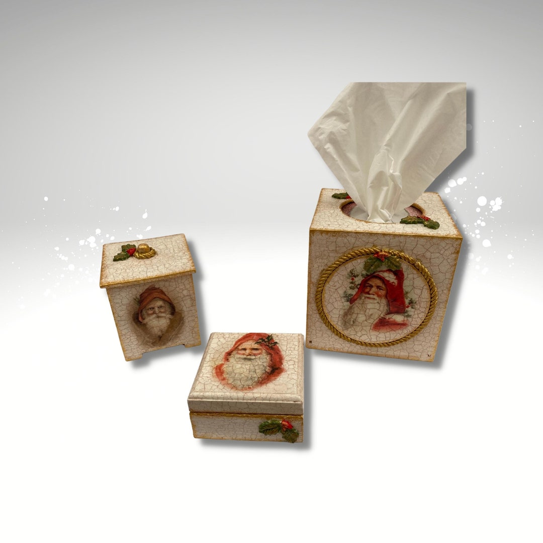 Santa Claus Square Tissue Box Cover, Santa Trinket Box With Lid ...