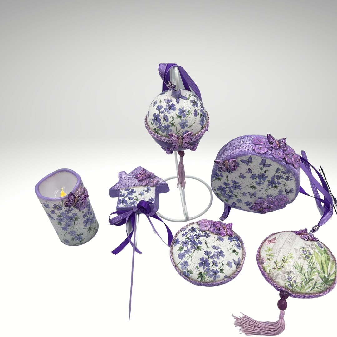 Violet Flower Ornaments for Tree and Table, Handmade Ornaments, Violet ...