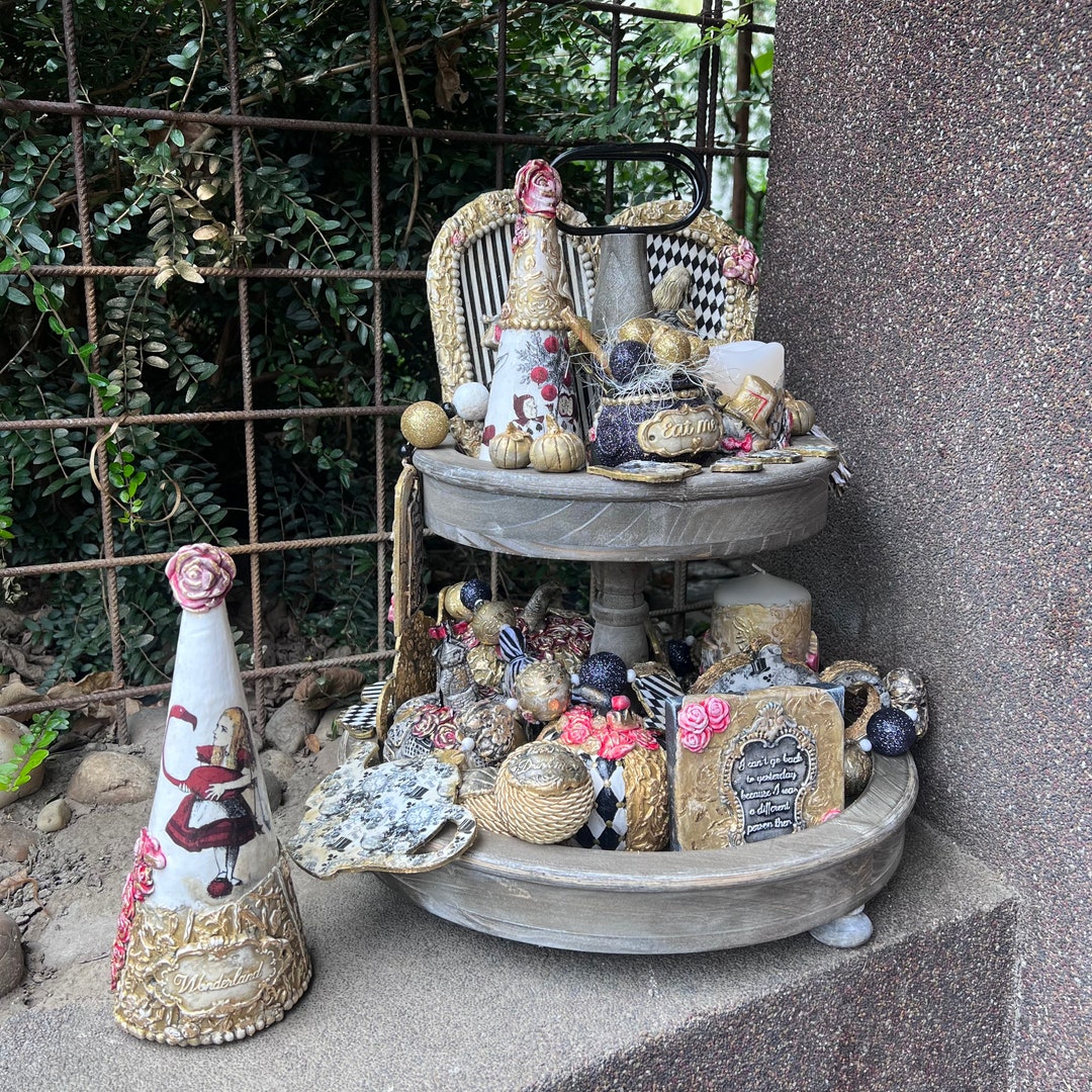 Alice in Wonderland Tiered Tray Decor: Whimsical Tea Party Centerpiece ...