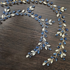 Navy Blue Bridal Hair Vine With Navy Blue Crystals Emerald Gnavy Blue ...