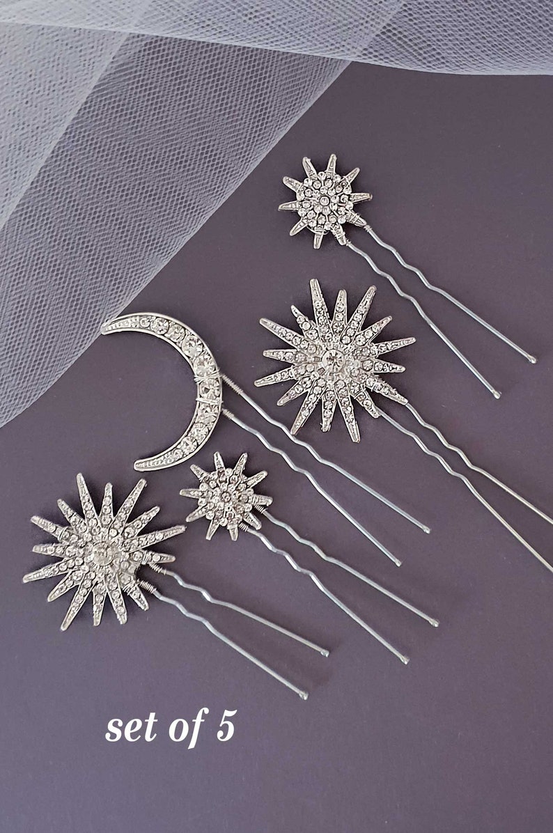 Crystal Stars and Moon Hair Pins Stars Hair Pins Stars Hair Clip Star ...