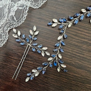Navy Blue Bridal Hair Vine With Navy Blue Crystals Emerald Gnavy Blue ...