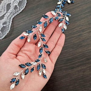 Navy Blue Bridal Hair Vine With Navy Blue Crystals Emerald Gnavy Blue ...
