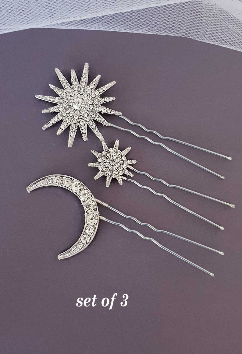 Crystal Stars and Moon Hair Pins Stars Hair Pins Stars Hair Clip Star ...