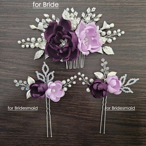 Purple Bridal Hair Comb With Crystals and Violet Flowers Purple Lilac ...