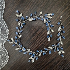 Navy Blue Bridal Hair Vine With Navy Blue Crystals Emerald Gnavy Blue ...