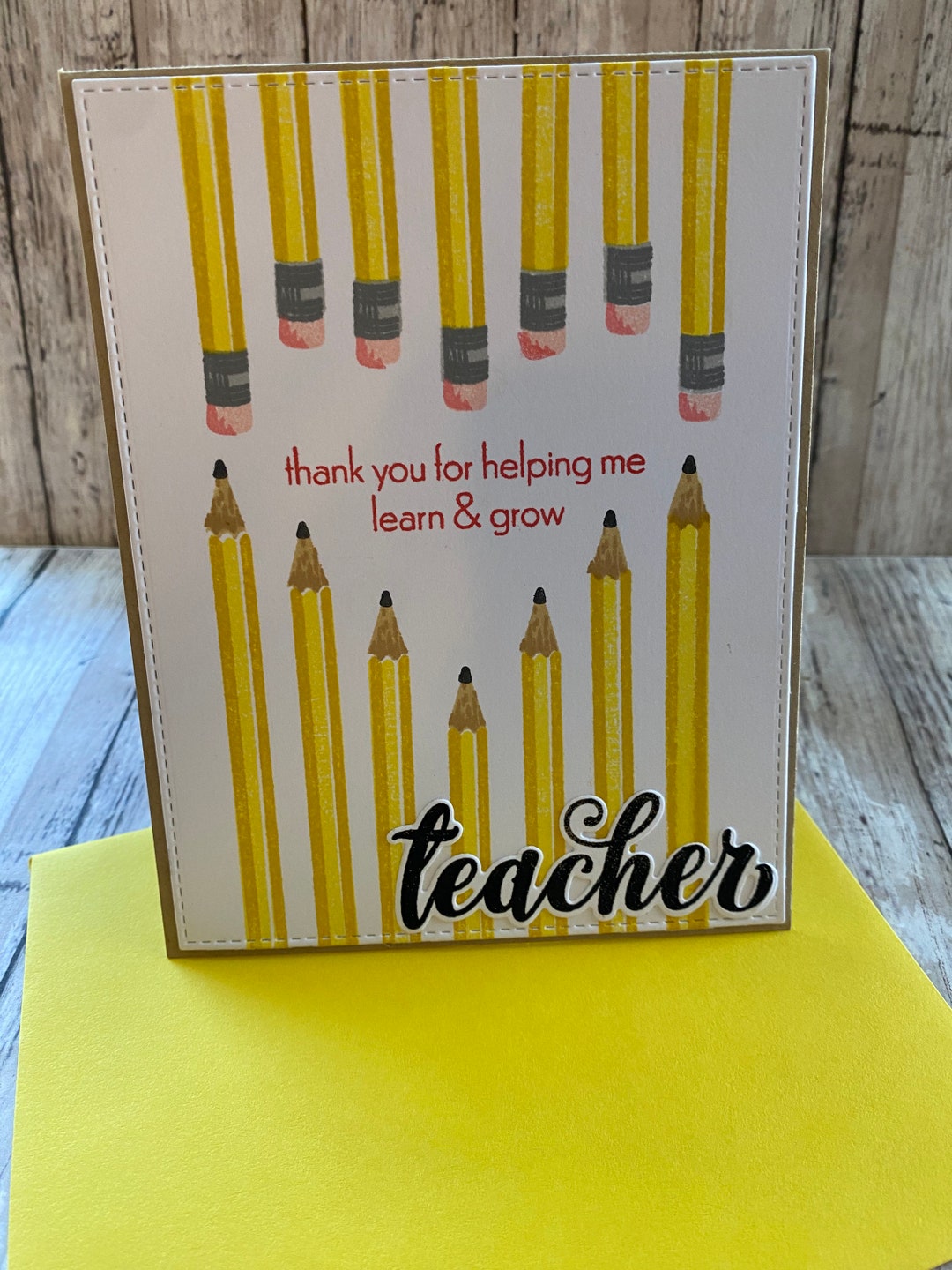Teacher Greeting Card- Teacher Pencil Card- Teacher Heart Card ...
