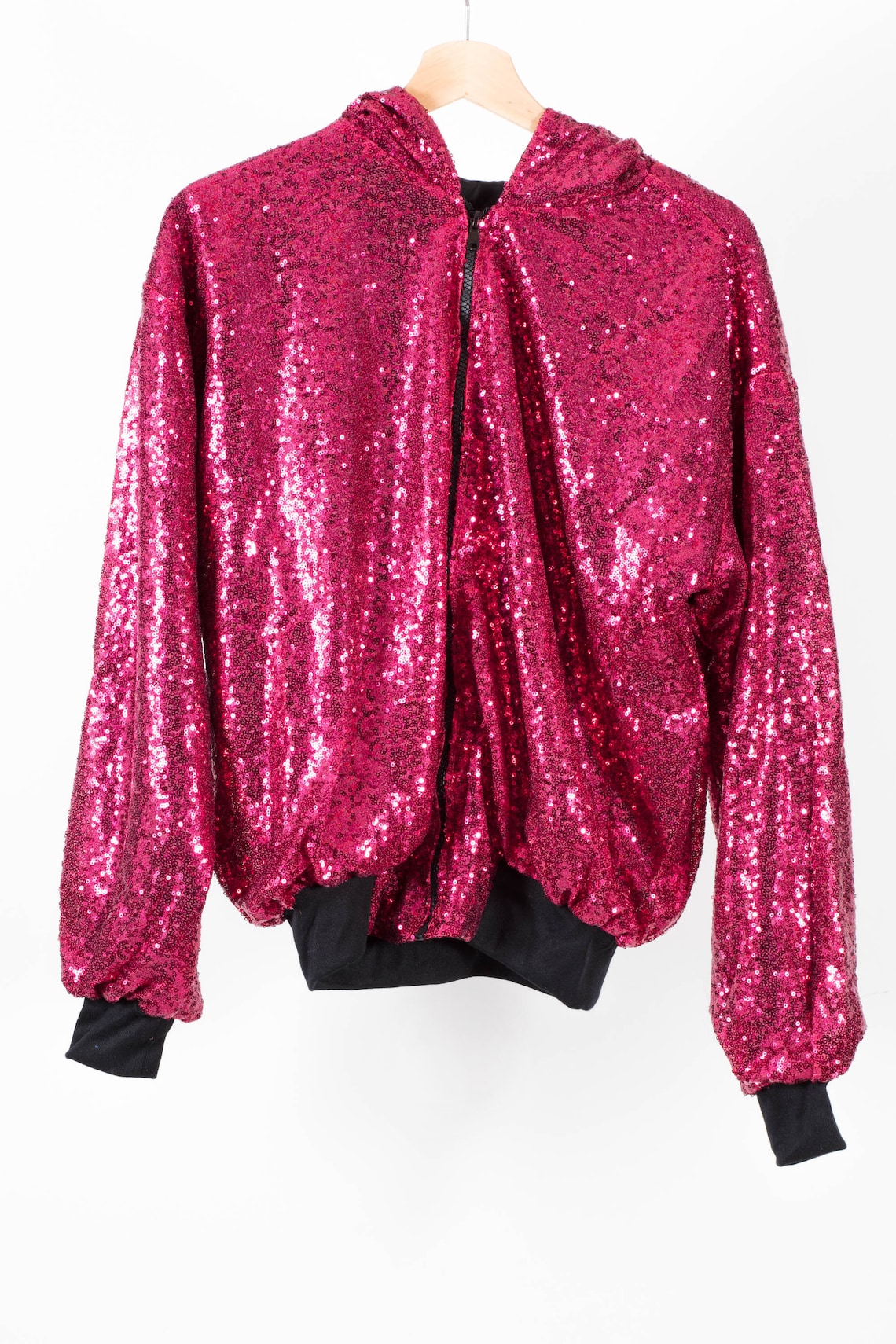 Ruby Red Sequin Bomber Jacket Oversize Hood Quality Cuff and | Etsy