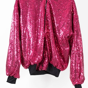 Ruby Red Sequin Bomber Jacket, Oversize Hood, Quality Cuff and Zip ...