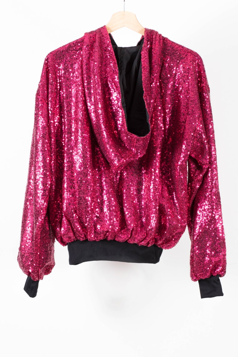 Ruby Red Sequin Bomber Jacket Oversize Hood Quality Cuff and - Etsy
