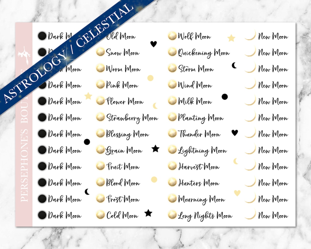 Full Moon Names | Light | Stickers | New Moon | Dark Moon | Celtic ...
