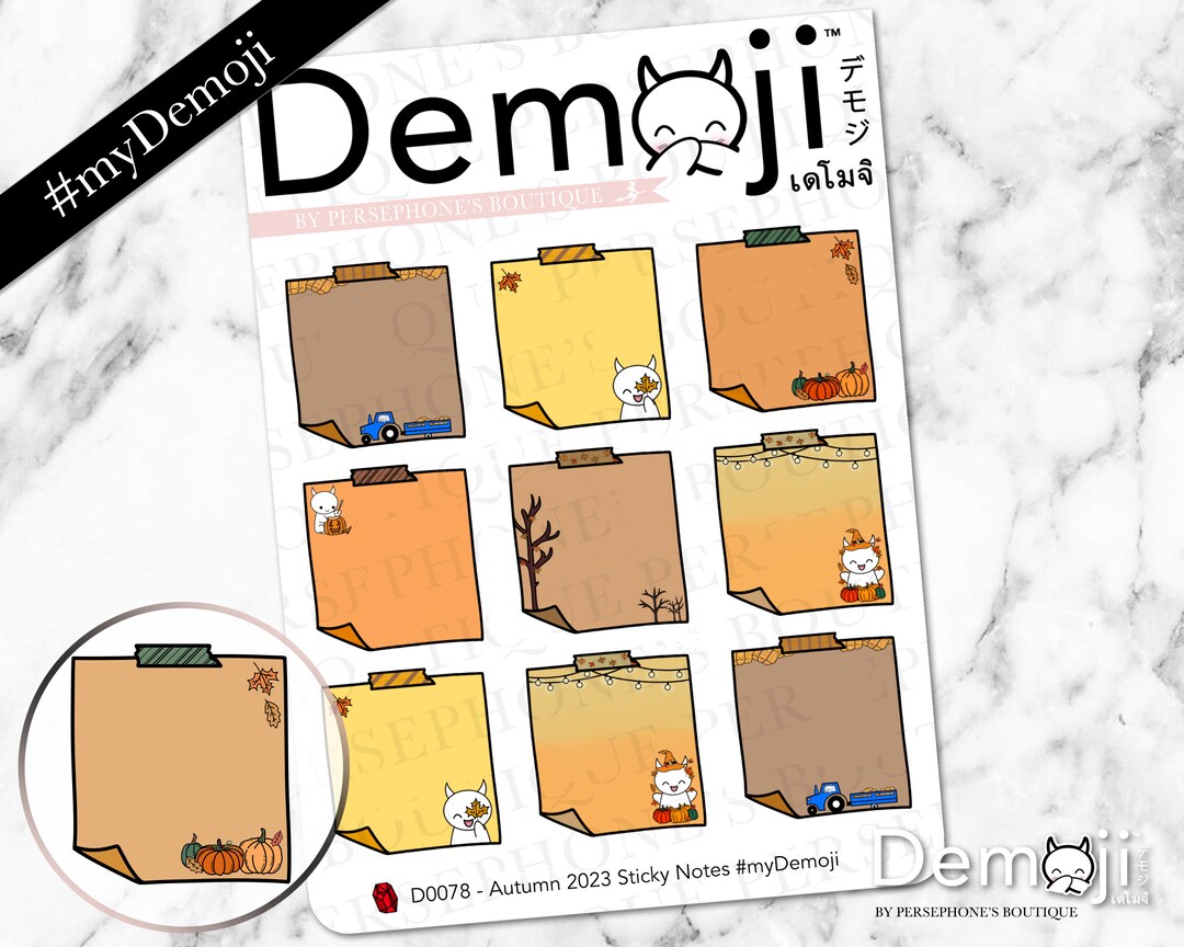Autumn Sticky Notes Paper Design Cute Demon Pumpkins & Leaf Peeping ...