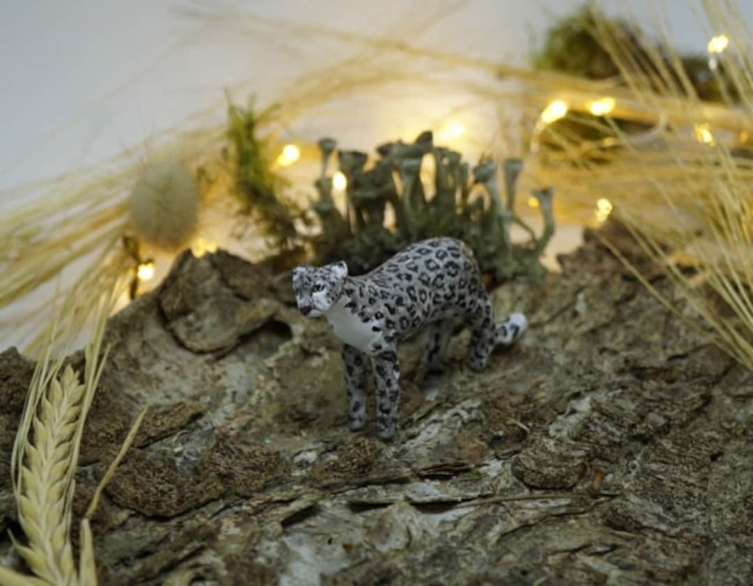 Miniature Snow Leopard, Snow Leopard Figurine, Clay Snow Leopard, Clay ...