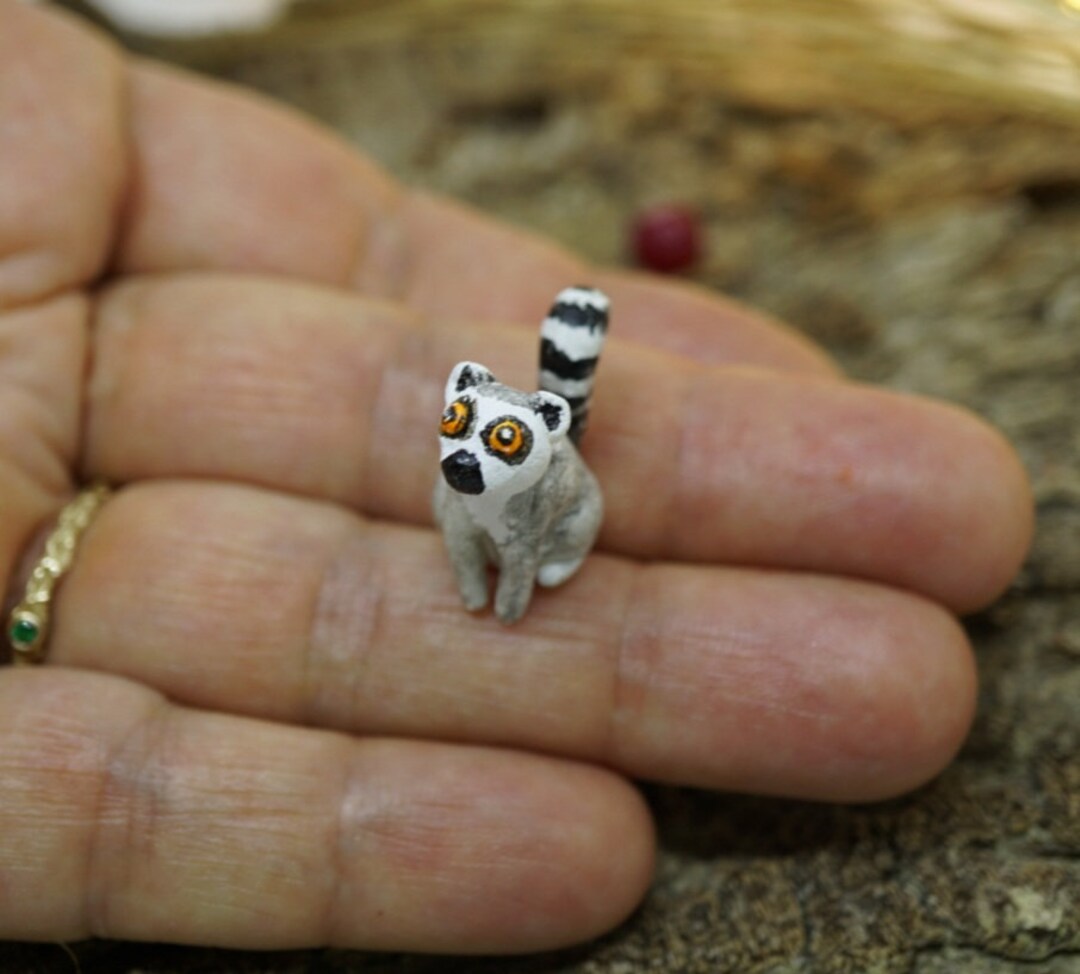 Miniature Lemur, Ring-tailed Lemur, Lemur Figurine, Clay Lemur, Little ...
