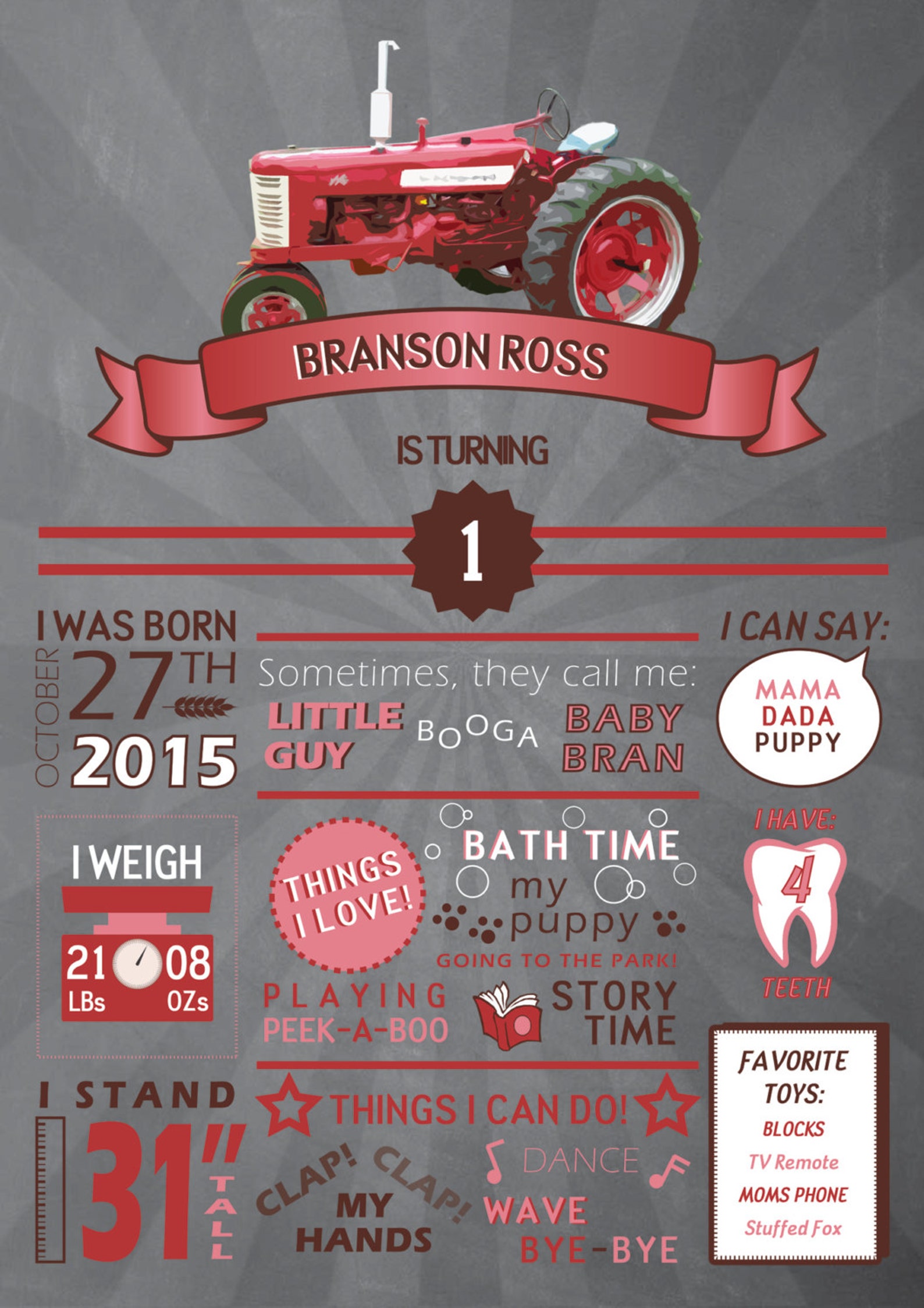 Red IH Red Tractor Themed Milestone Birthday Poster - Etsy