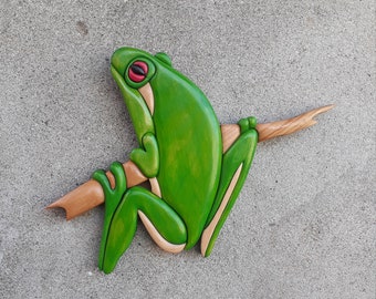 FROG İNTARSIA Magnet Intarsia Wooden Art Wild Life Home - Etsy