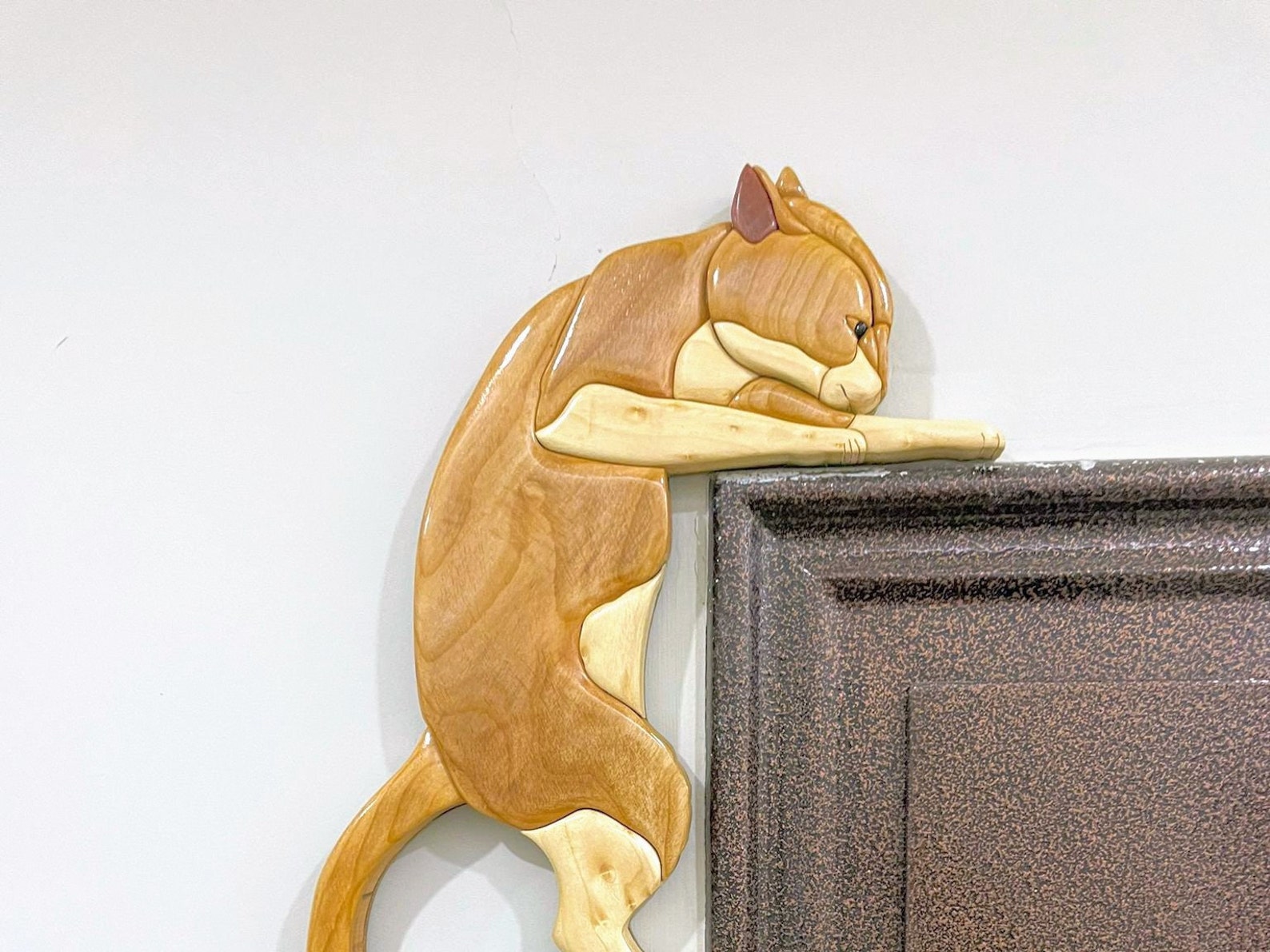 CAT DOOR ORNAMENT, Door, Door Shape, Intarsia Wooden Art, Poplar, Wall ...