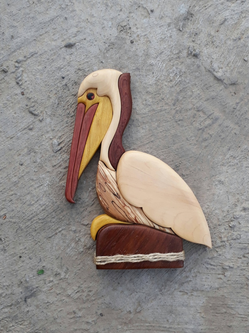 Handmade Intarsia Wood Art, Pelican and Seagulls Wall Decor - Etsy