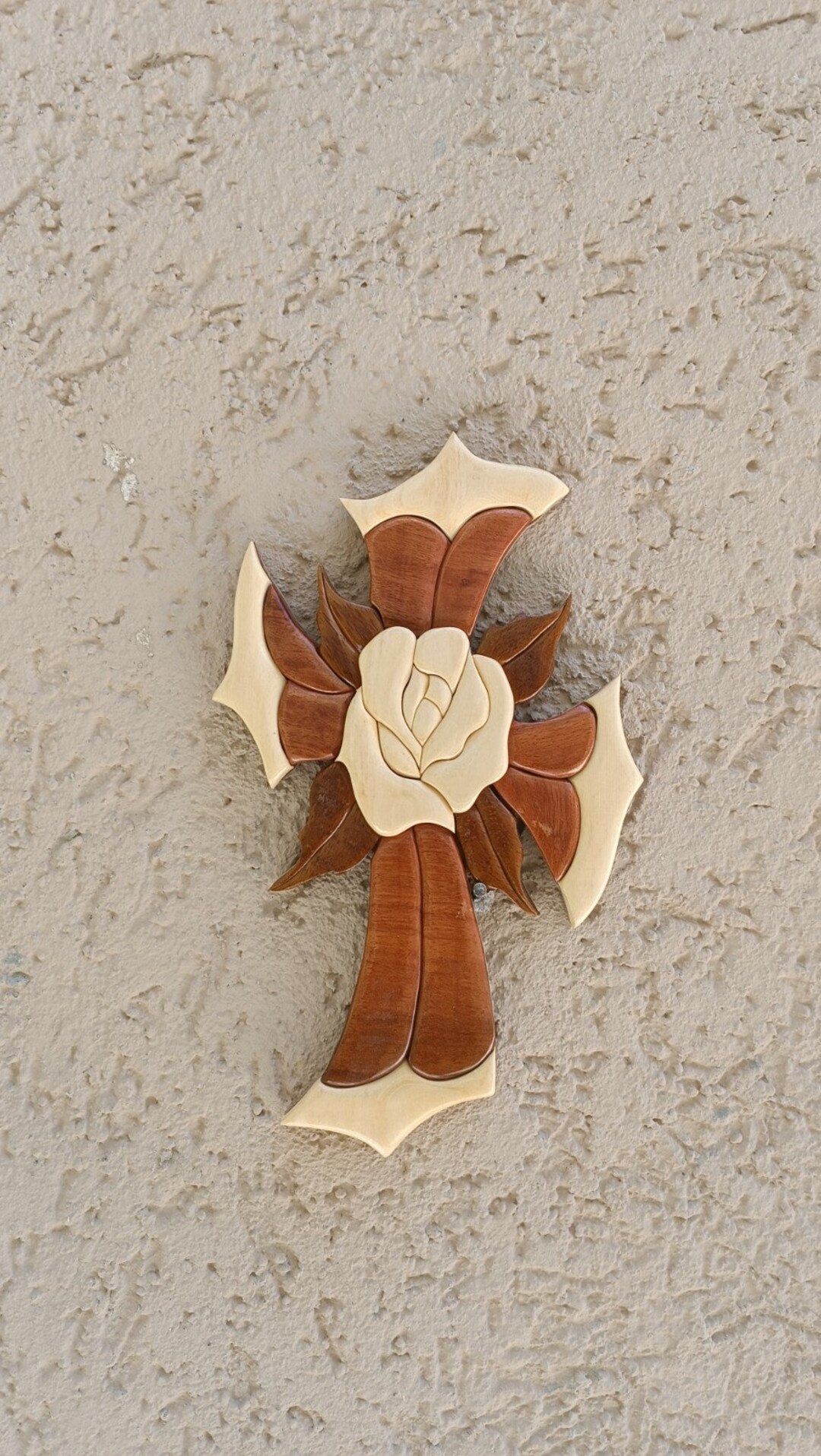 Rose Cross , Wooden Cross, Intarsia Cross, Intarsia Wooden Art, Wooden ...